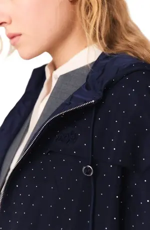 Maje Rhinestone-embellished Hooded Windbreaker - Navy