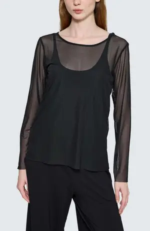 LUUKAA Marlene Garment-Dyed Mesh Blouse Black