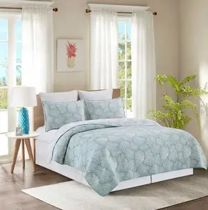 C&F HOME Seafoam Coral Jaquard Coverlet Set - Blue