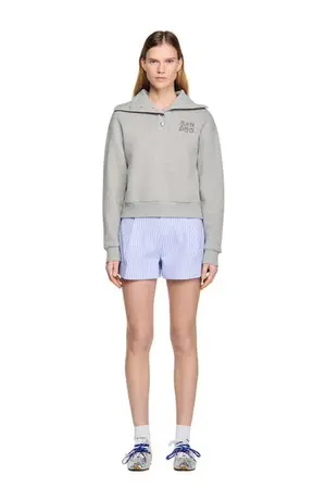 Sandro Embroidered Fleece Sweatshirt - Grey