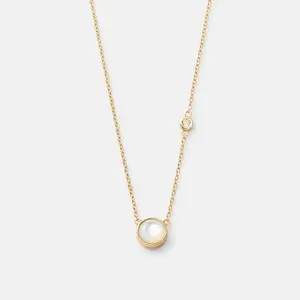 SARA PATINO Round Pearl Pendant Necklace - Gold