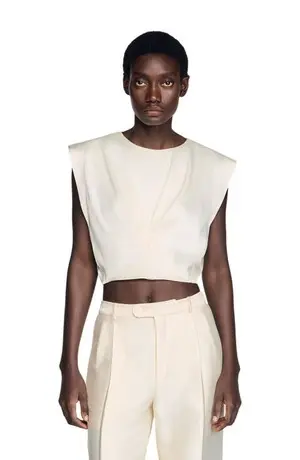 Sandro Pleated Satin Crop Top