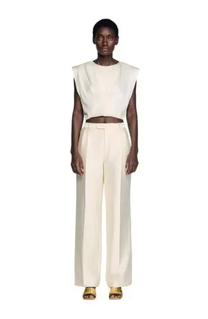 Sandro Pleated Satin Crop Top