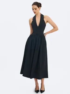 MISS CIRCLE NEW YORK Lapel Halter A-line Midi Dress