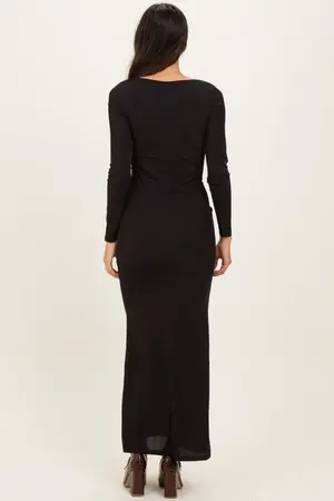PINKBLUSH Square Neck Long Sleeve Maxi Dress - Black
