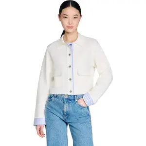 Sandro Wool Polo Cardigan - Ecru