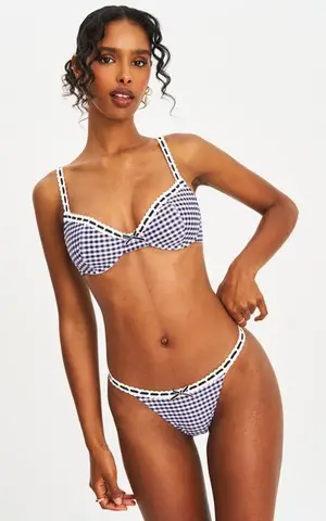 MISS CIRCLE NEW YORK Genevia Gingham Lace Bikini Bottom