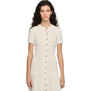Sandro Knit Button-Up Maxi Dress Ecru