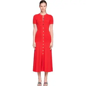 SANDRO Knit Button-Up Maxi Dress