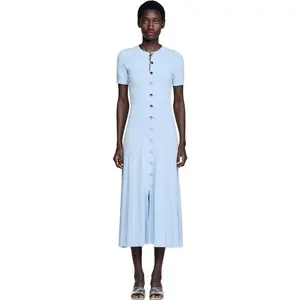 Sandro Knit Button-up Maxi Dress - Sky Blue