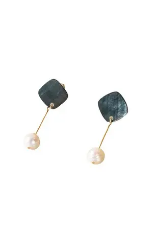 Likhâ Mother-of-pearl Diamond & Pearl Drop Earrings - Black