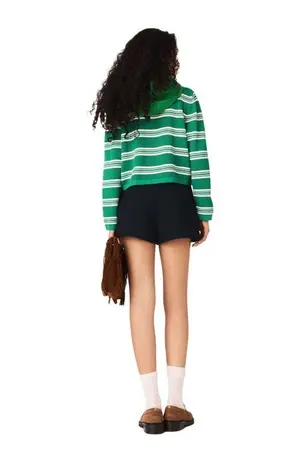 Maje Cropped Striped Polo Sweater - Green