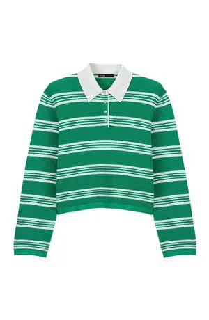 Maje Cropped Striped Polo Sweater - Green
