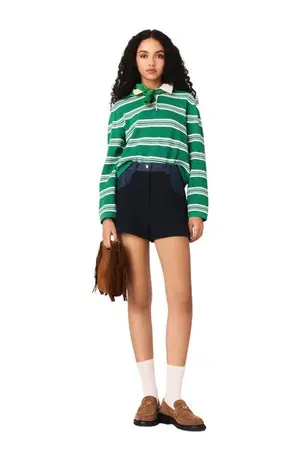 Maje Cropped Striped Polo Sweater - Green