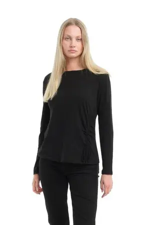 WILT CLOTHING Long Sleeve Ruched Side Top - Black