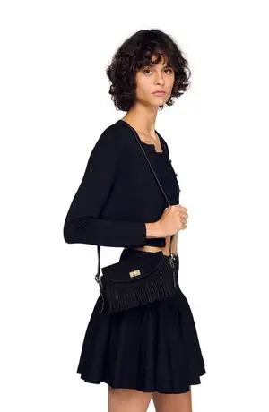 Sandro Mini Mambo Suede Bag - Black