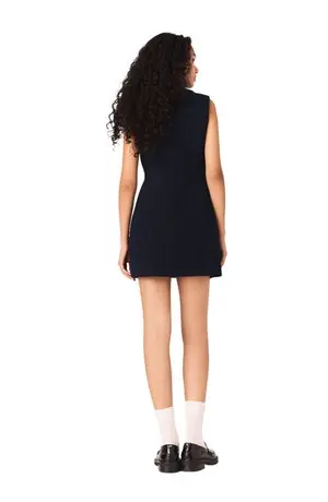 Maje Tweed Mini Dress With Denim Accents - Navy
