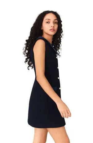 Maje Tweed Mini Dress With Denim Accents - Navy