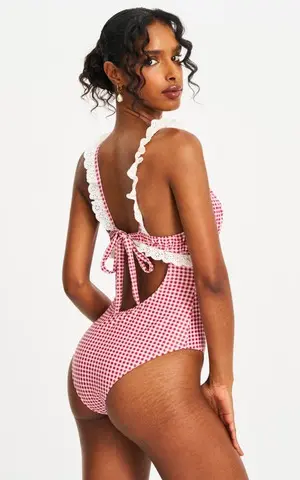 MISS CIRCLE Gingham One-piece Swimsuit With Lace Details