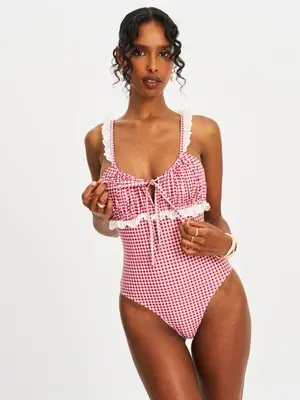 MISS CIRCLE Gingham One-piece Swimsuit With Lace Details