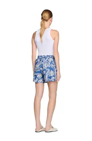Sandro Floral Print Hot Pants - Blue/ecru