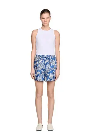 Sandro Floral Print Hot Pants - Blue/ecru