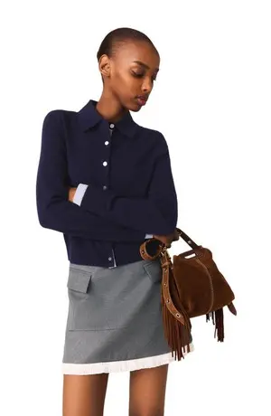 Maje A-line Wool Blend Skirt With Pleated Ruffle