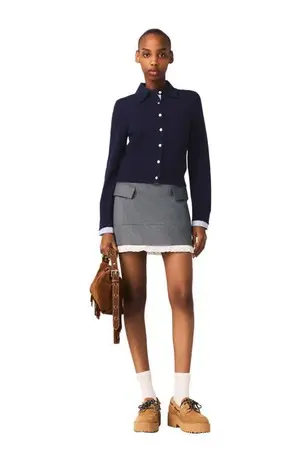 Maje A-line Wool Blend Skirt With Pleated Ruffle