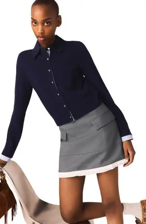Maje A-line Wool Blend Skirt With Pleated Ruffle