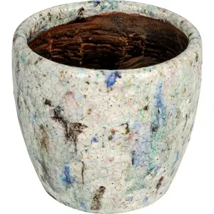 STORIED HOME Terra-cotta Planter With Crackle Glaze - Blue