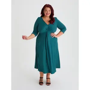 SCARLETT & JO Peach Touch Knot Front Dress - Dark Green