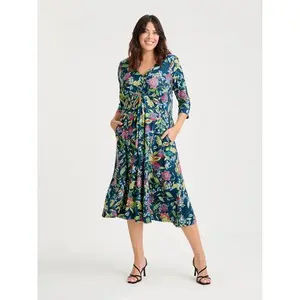 SCARLETT & JO Peach Touch Knot Front Dress - Multi Green Leaf