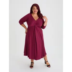 SCARLETT & JO Peach Touch Knot Front Dress - Wine