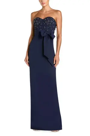 Mac Duggal Strapless Embellished Bustier Gown With Bow - Midnight