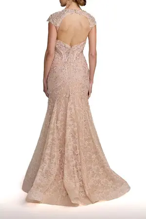 Mac Duggal Embellished Sweetheart Cap Sleeve Trumpet Gown