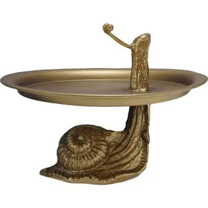 STORIED HOME Decorative Metal Tray With Snail Shaped Stand - Gold