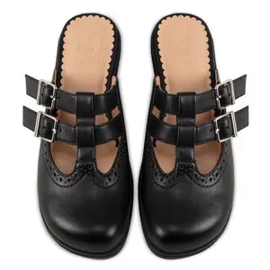 Hot Chocolate Design Mary Jane Clogs With Double Buckle Straps And Perforated Detailing