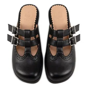 Hot Chocolate Design Mary Jane Clogs With Double Buckle Straps And Perforated Detailing - Blackout