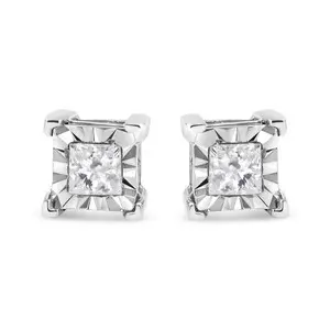 HAUS OF BRILLIANCE Silver 1/4 Ct Diamond Princess Solitaire Stud Earrings
