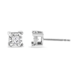 HAUS OF BRILLIANCE Silver 1/4 Ct Diamond Princess Solitaire Stud Earrings