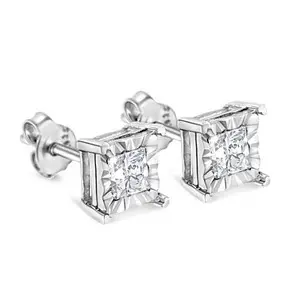 HAUS OF BRILLIANCE Silver 1/4 Ct Diamond Princess Solitaire Stud Earrings