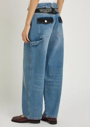 DAMSON MADDER Drew Embroidered Relaxed Straight-leg Jeans - Denim