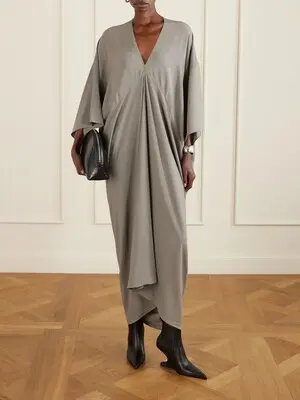 Rick Owens Tommykite Draped Crepe Maxi Dress - Gray
