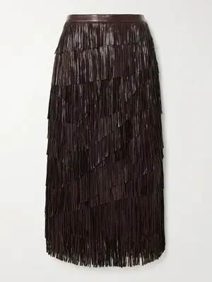 Ulla Johnson Therese Fringed Leather Skirt - Brown