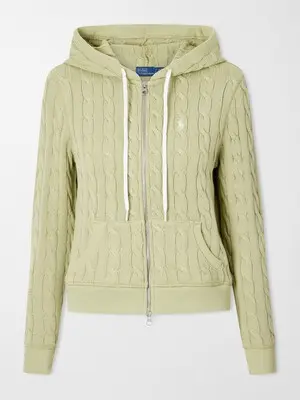 Polo Ralph Lauren Embroidered Cable-knit Cotton Zip-up Hoodie