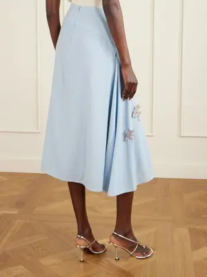 Erdem Asymmetric Draped Embellished Midi Skirt