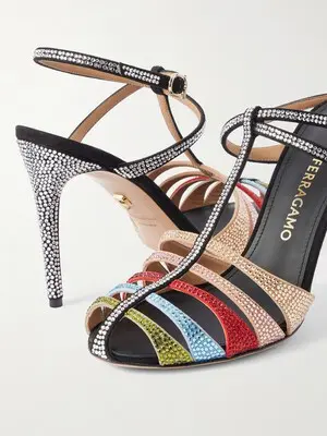 FERRAGAMO Lipa 95 Crystal-embellished Suede Sandals - Multi