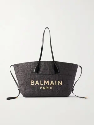 Balmain Leather-trimmed Raffia Track Tote