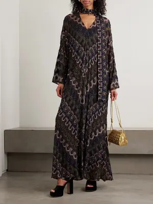 Missoni Tie-detailed Striped Metallic Crochet-knit Dress