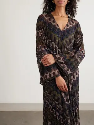 Missoni Tie-detailed Striped Metallic Crochet-knit Dress
